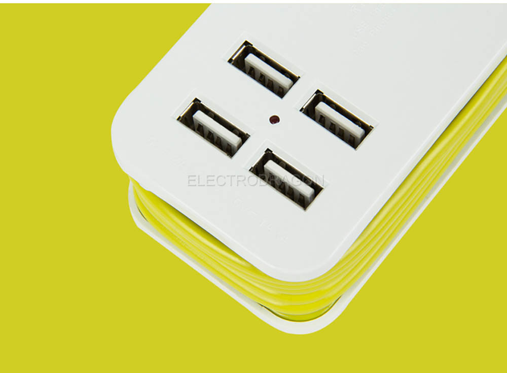 Power Plug Socket with 4 USB Charge 2A - ElectroDragon