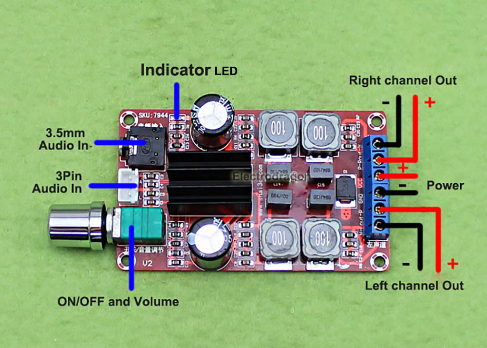 2x50W Stereo Audio Amplifier Board, TPA3116D2 - ElectroDragon